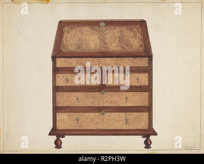 Slant-top desk by Nicholas Gorid around 1953, showing wooden ...