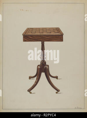 This checker table by Nicholas Gorid, 1936, is a wooden game table ...