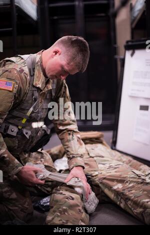 A Soldier from Company A, 700th Brigade Support Battalion, administers ...
