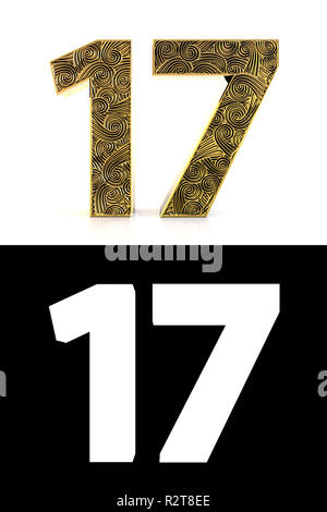 Golden number seventeen on white background with drop shadow and alpha ...
