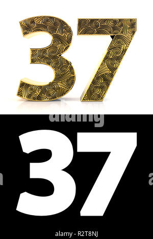 Golden number thirty seven (number 37) on white background with drop ...