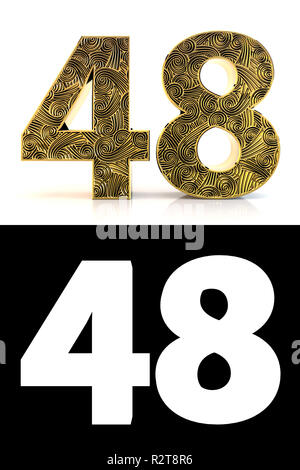 Golden number forty eight on white background with drop shadow and ...