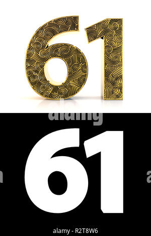 Golden number sixty one (number 61) on white background with drop ...