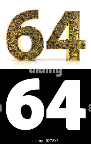 Golden number sixty-four years (number 64 years) dotted font, top view ...