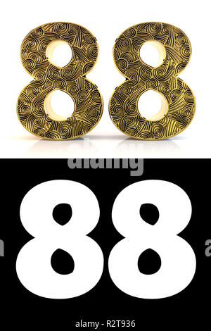 Golden number eighty eight (number 88) on white background with drop ...