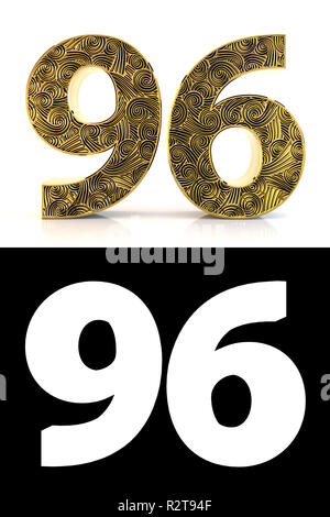 Golden number ninety six (number 96) on white background with drop ...