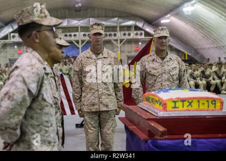 U.S. Marine Col. Jason Perry, left, and Sgt. Maj. Luis Leiva stand at ...