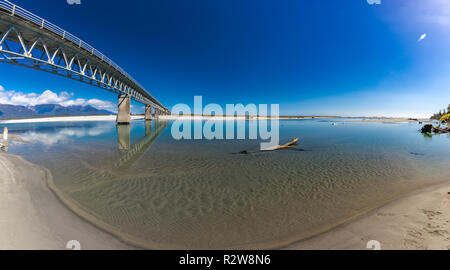 New Zealand's longest one-lane bridge over the Haast River, South ...