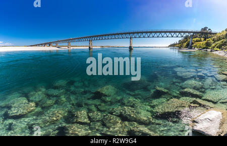 New Zealand's longest one-lane bridge over the Haast River, South ...