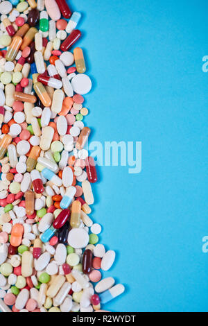 Medicine Pills Border Background. Colorful Tablets and Capsules. Long ...