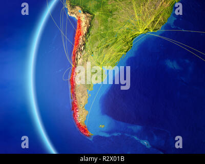 Chile from space on model of planet Earth with country borders. 3D ...