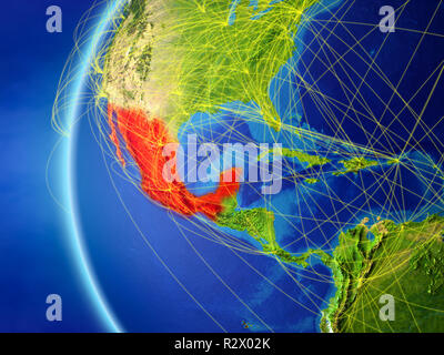 Mexico from space on model of planet Earth with country borders. 3D ...