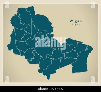 Modern City Map - Wigan city of England with wards and titles UK ...