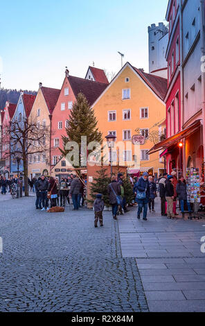 Fussen, Germany - December 27, 2016: Town street view at Christmas time ...