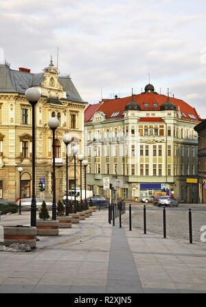 A street view of Bielsko-Biała, Poland, showing urban buildings, roads ...