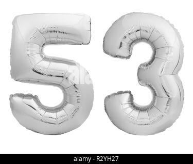 Number 53 fifty three made of golden inflatable balloons isolated on ...