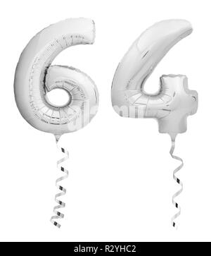 Number 64 sixty four made of silver inflatable balloons isolated on ...