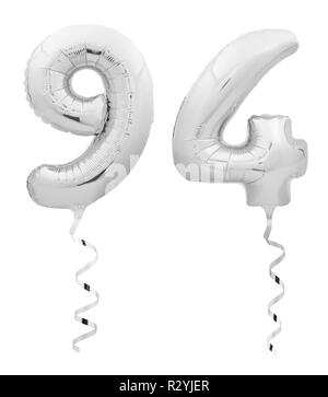 Number 94 ninety four made of silver inflatable balloons isolated on ...