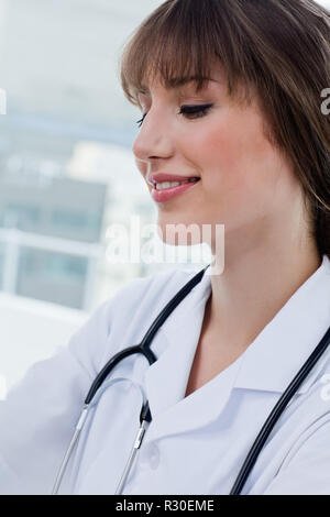 Photo of charming pretty doc woman dressed white coat spectacles ...
