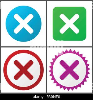 Cancel red, blue, green and pink vector icon set. Web icons. Flat ...