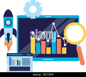 rocket statistics chart search engine optimization vector illustration ...