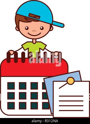 boy with calendar and notes paper Stock Vector Image & Art - Alamy