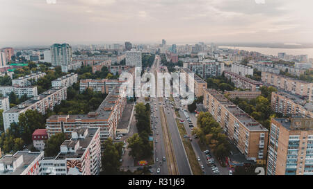 Aerial Samara city view, central square and monument drone view of ...