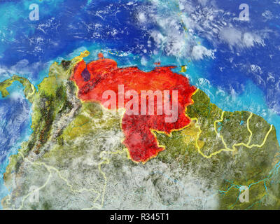 Venezuela from space on model of Earth at night. Very fine detail of ...