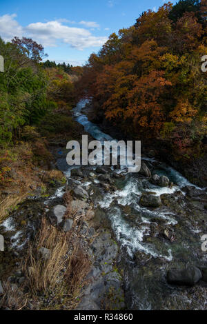 The Daiya river flowing through Nikko, Japan at peak fall color Stock ...