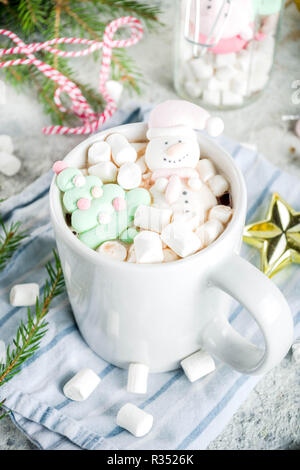 Creative idea for christmas drink, delicious hot chocolate with funny ...