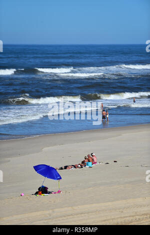 MONTE REAL, PORTUGAL - SEPTEMBER 28, 2016: Sunny day scene at the beach ...