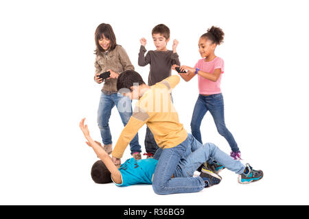 Group of children bullying an isolated child Stock Photo - Alamy