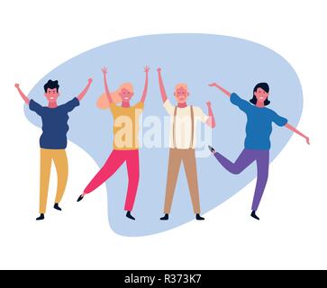 dancing people avatar group of four with colorful background vector ...