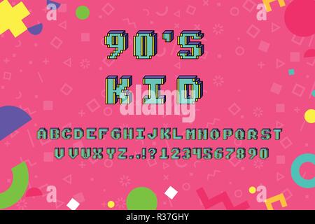 Pixel font. 8-bit symbols. Digital video game style. letters and ...