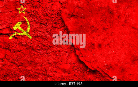 Flag of Soviet Union painted on worn out wooden texture background ...