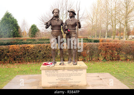 The Women's Land Army (WLA) memorial sculpture at twilight on the hill ...