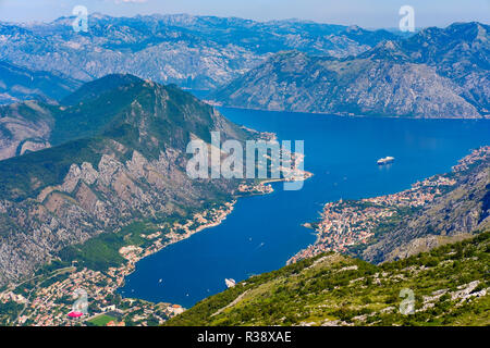 Bay of Kotor with the villages Prcanj Muo, Dobrota and Kotor ...