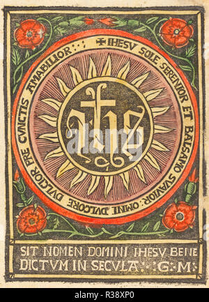 Monogram JHS in a Flaming Circle; c. 1500 German 15th Century, Monogram ...