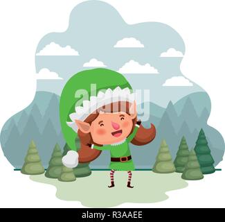 elf woman moving with christmas trees avatar character Stock Vector ...