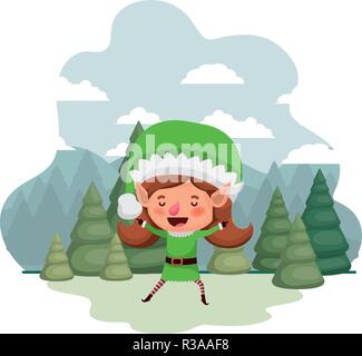 elf woman moving with christmas trees avatar character Stock Vector ...