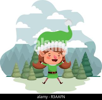 elf woman moving with christmas trees avatar character Stock Vector ...