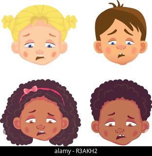 Sad boy and girl, emotion of sorrow. Melancholy of brother and sister ...