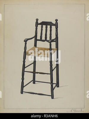 This high chair by Nicholas Gorid, 1936, is a wooden seating structure ...