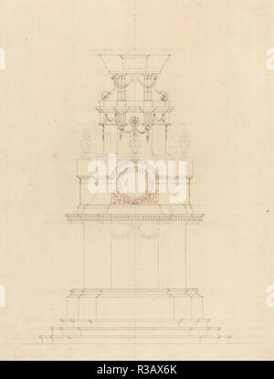 French 18th Century, Design for a Catafalque, pen and black and brown ...