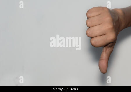 hand thumb down, no okay sign, angry face, negative gesture showing ...