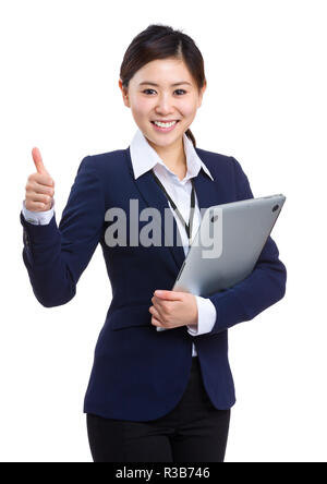 Photo of adorable pretty lady wear green sweater showing arms rabbit ...