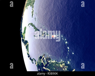 Puerto Rico from space at night on Earth with visible country borders ...