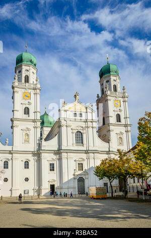 St Stephen's Cathedral, Passau, central perspective of a baroque church ...