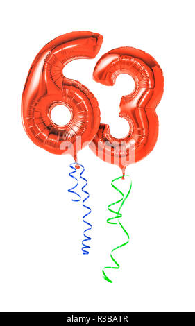 Red balloons with ribbon - Number 63 Stock Photo - Alamy