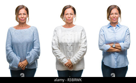 Collage of middle age hispanic woman over isolated background doing ok ...